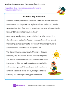 Summer Camp Adventures (Level K Story) Worksheets for 1st Grade | Free ...