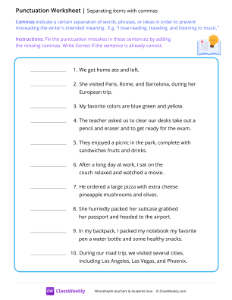 Separating items with commas - Book - Free Printable 5th Grade Grammar ...