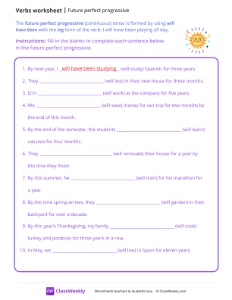 Future Perfect Progressive Worksheets for 3rd Grade | Free Printable ...