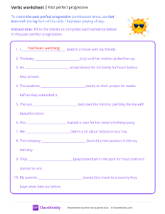 Past Perfect Progressive Worksheets for 3rd Grade | Free Printable PDFs ...
