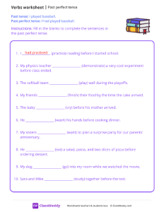 Past Perfect Tense Worksheets for 3rd Grade | Free Printable PDFs ...