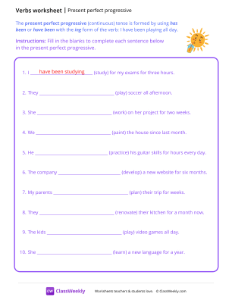 Present Perfect Progressive - Sun Slurpy - Free Printable 5th Grade ...