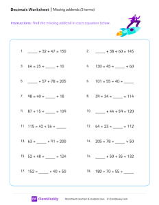 Missing addends (3 terms) - Rocket - Free Printable 5th Grade Math ...