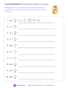 Divide Whole Numbers By a Fraction Worksheets | 4th Grade Division ...