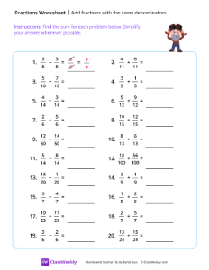Add fractions with like denominators - Aviator - Free Printable 4th ...