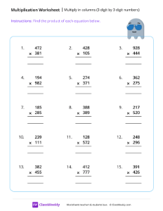 Multiply 3 digit numbers Worksheets for 4th Grade | Free Printable PDFs ...