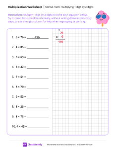 Mental math: Multiplying 1 digit by 2 digits Worksheets for 4th Grade ...