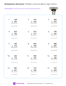 Multiply 3 by 3 digits - Koala - Free 4th Grade Math Worksheet ...