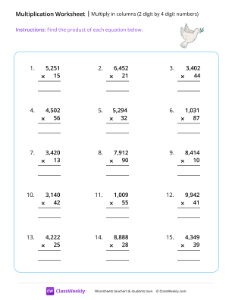 Multiply 2 by 4 digit numbers Worksheets | 4th Grade Multiplication ...