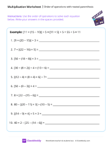 Order of operations with nested parenthesis Worksheets for 5th Grade ...