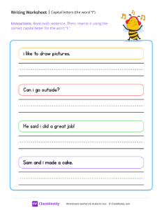 Capital letters (the word I) - Bee | Kindergarten Grammar | ClassWeekly