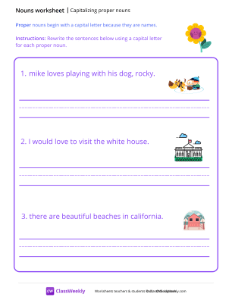 Capitalizing Proper Nouns - Sunflower - Free Printable Kindergarten ...