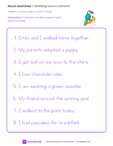 Identifying nouns in a sentence Worksheets for Kindergarten | Free ...