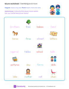 Identifying Plural Nouns Worksheets for 1st Grade | Free Printable PDFs ...