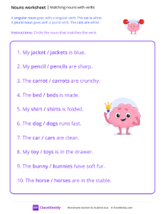 Matching Nouns With Verbs Worksheets for 1st Grade | Free Printable ...