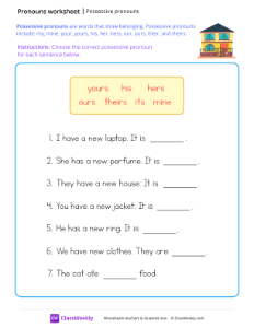 Possessive pronouns - House - Free Kindergarten Grammar Worksheet ...