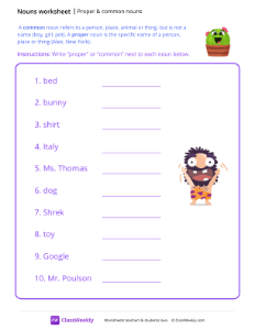 Proper & Common Nouns - Cactus - Free Printable Kindergarten Grammar ...