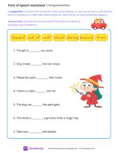 Using prepositions - Ride - Free Printable Kindergarten Grammar ...