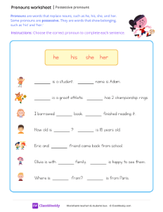 She vs. Her and He vs. His - Free Kindergarten Grammar Worksheet ...