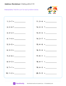 Adding within 10 Worksheets for Kindergarten | Free Printable PDFs ...