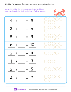 Addition sentences (sum equals # of circles) Worksheets | 1st Grade ...