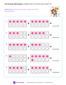 Addition with ten frames (sums within 10) Worksheets for 1st Grade ...