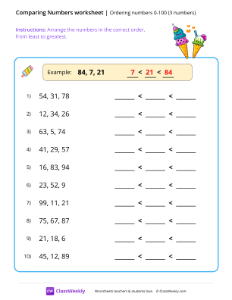 Ordering numbers 0-100 (3 numbers) - Yummy - Free Printable 1st Grade ...