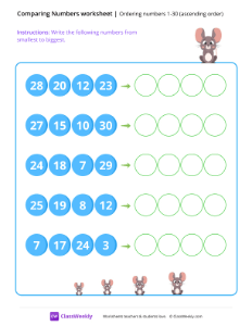 Ordering numbers 1-30 (ascending order) - Mouse - Free Printable 1st ...