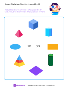 Label the shape as 2D or 3D - 3D Glasses | Kindergarten Math | ClassWeekly