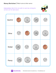 Match coins to their names Worksheets for 1st Grade | Free Printable ...