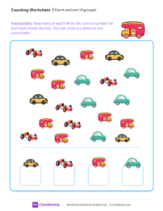 Count and sort (4 groups) - Cars - Free Printable Kindergarten Math ...