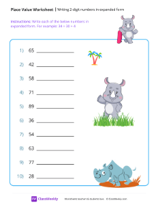 Writing 2-digit numbers in expanded form - Rhino - Free Printable 1st ...