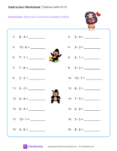 Subtract within 0-10 Worksheets for 1st Grade | Free Printable PDFs ...