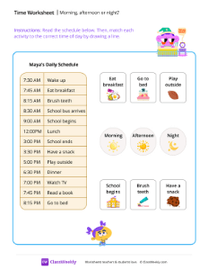 Morning, afternoon or night Worksheets for 1st Grade | Free Printable ...
