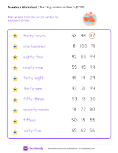 Numbers and Words (0-100) Worksheets for Kindergarten | Free Printable ...