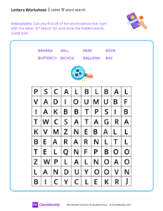 Letter B word search - Swipe - Free Printable 1st Grade Reading ...