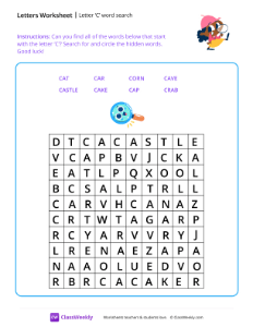 Letter C word search Worksheets for 1st Grade | Free Printable PDFs ...