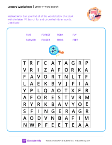 Letter F word search - Graph - Free Printable 1st Grade Reading ...