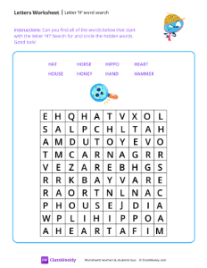 Letter H word search - Wondering - Free Printable 1st Grade Reading ...