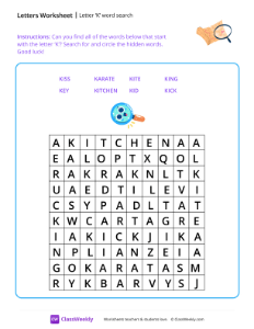 Letter K word search - Map Search - Free Printable 1st Grade Reading ...