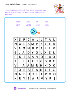 Letter L word search - Great Find - Free Printable 1st Grade Reading ...