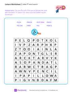 Letter P word search Worksheets for Kindergarten | Free Printable PDFs ...