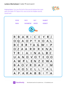 Letter R word search Worksheets for Kindergarten | Free Printable PDFs ...