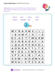Letter W word search - Typing - Free Printable 1st Grade Reading ...