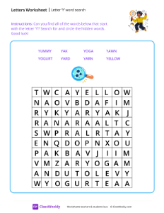 Letter Y word search Worksheets for Kindergarten | Free Printable PDFs ...