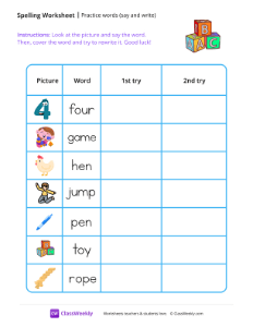 Practice words (say and write) Worksheets for Kindergarten | Free ...