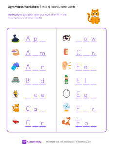Missing letters (3 letter words) Worksheets for Kindergarten | Free ...