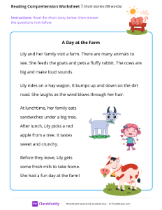 Short story (98 words) - A Day at the Farm - Free Printable 1st Grade ...