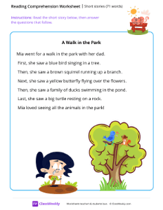 Short stories (71 words) Worksheets for Kindergarten | Free Printable ...