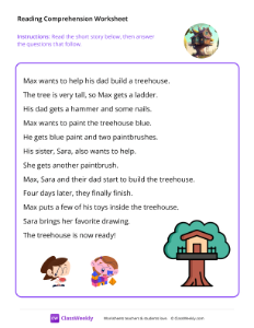 Treehouse Fun (Level D Story) - Reading Comprehension - Free Printable ...
